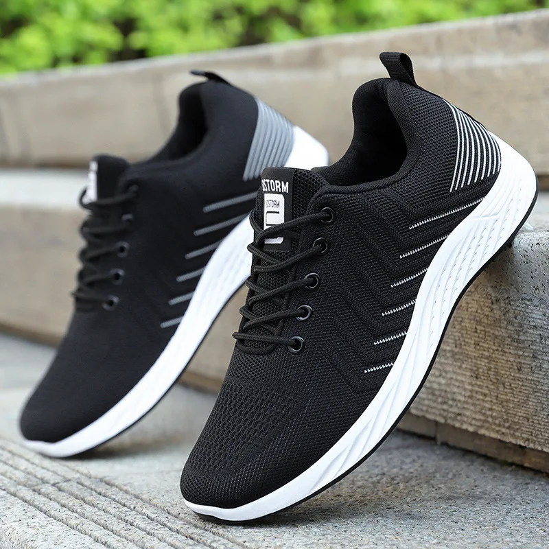 New men's fashion casual sneakers, men's flying woven shock-absorbing ...
