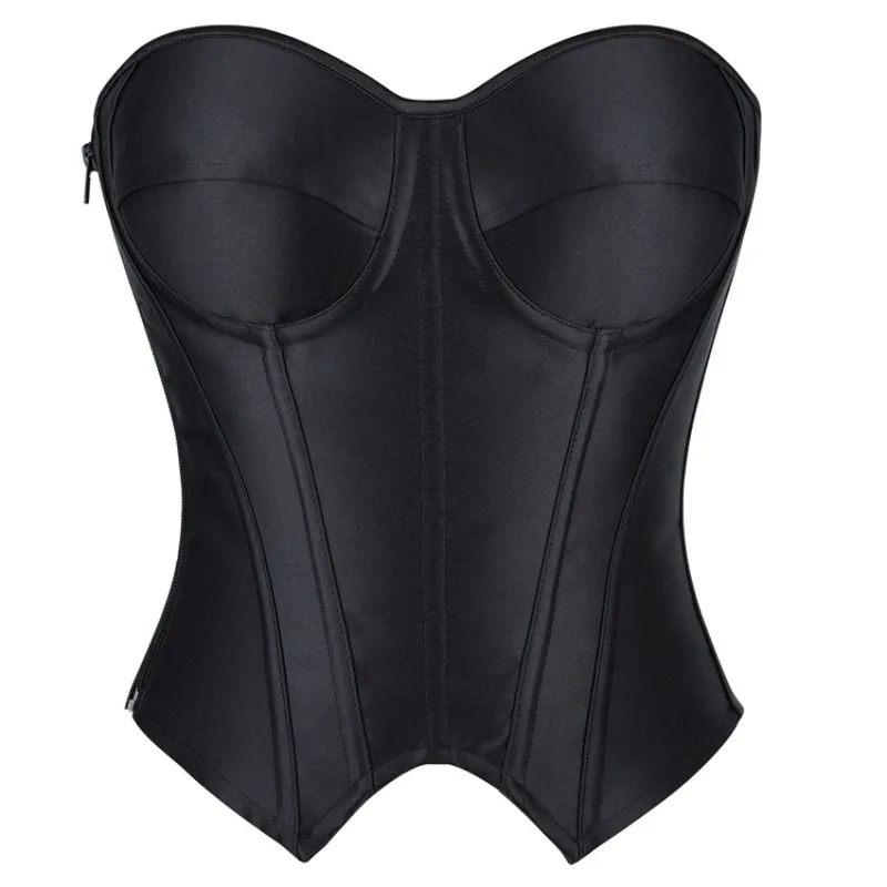 Zipper Sexy Bustier Corset Top Gothic Lace Up Elastic Boned Overbust ...