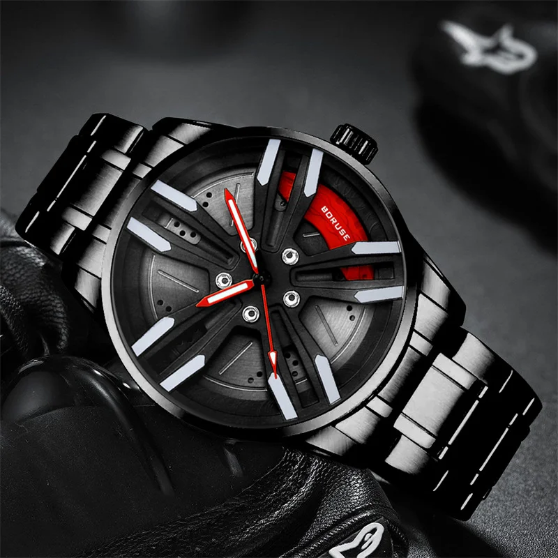 Men Wheel Rim Hub Watch Stainless Steel Sport Car Men Quartz Watches ...