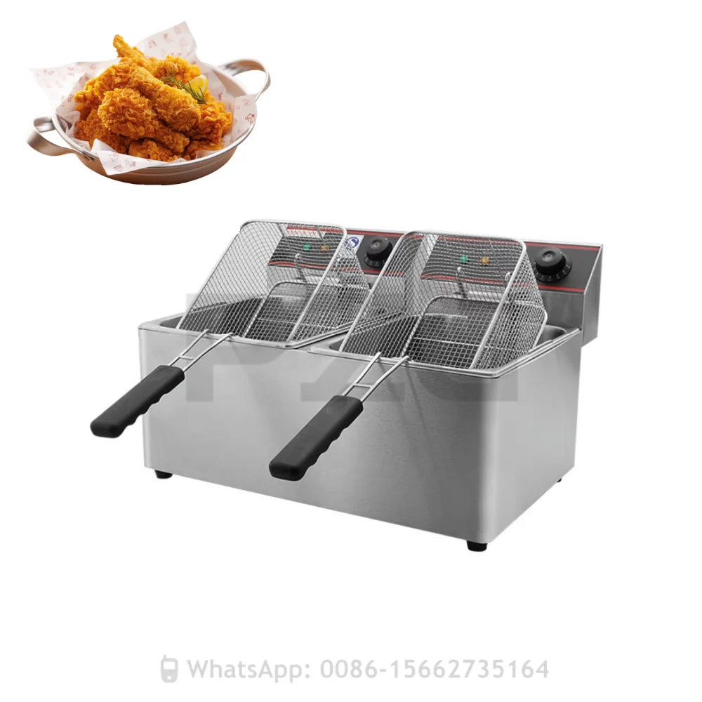 Kitchen Stainless Steel Double Tanks Commercial 22L Desktop Deep Fryers ...