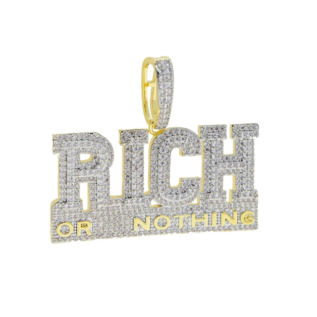 Iced Out Bling CZ Letter Hustle Hard Rich Lucky Pendant Necklace 5A ...
