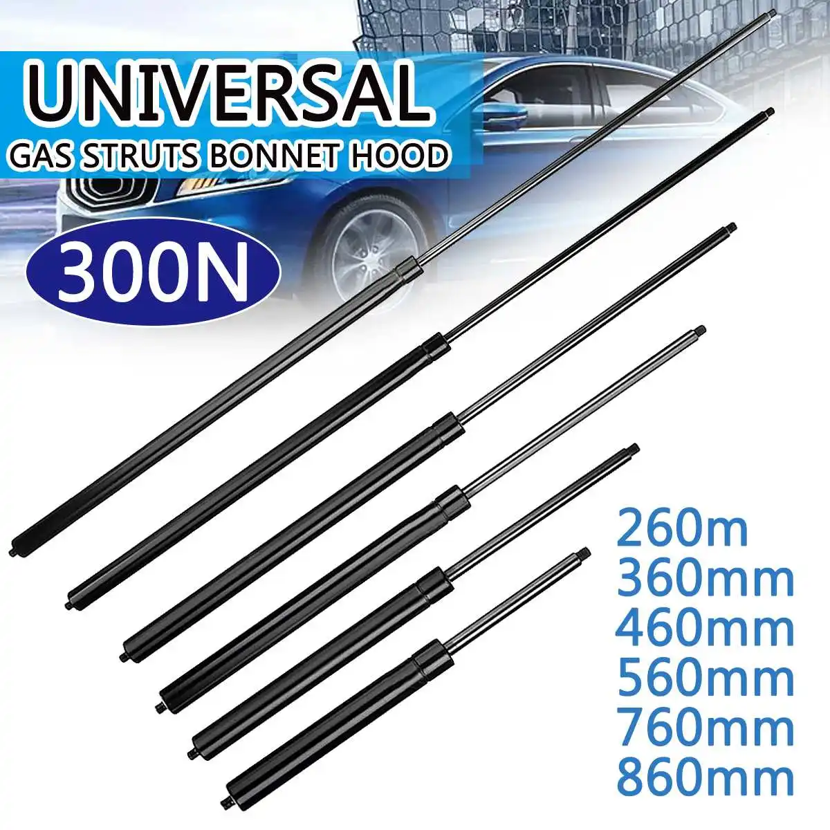 300N 260-860mm 1pcs Car Gas Strut Bars Gas Spring Hood Support Rod ...