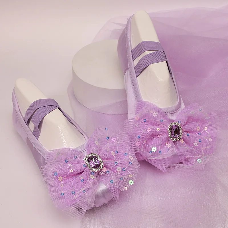 Princess-Ballet-Dance-Soft-Cat-Claw-Shoes-Water-Diamond-Bowknot-Mesh ...