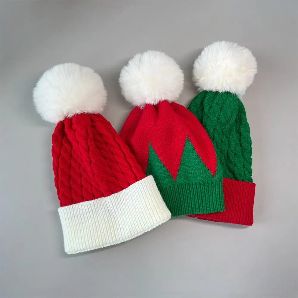 Winter-Christmas-Hat-Fur-Pom-Poms-Hat-Thick-Hat-for-Kids-Girl-s-Knitted ...