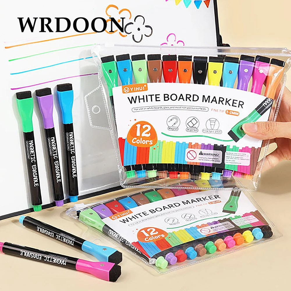 12pcs-Magnetic-Erasable-Markers-Dry-Erase-Highlighter-Pen-Calendar ...
