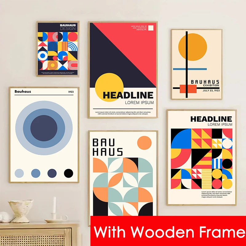 Abstract-Bauhaus-Canvas-Painting-with-Frame-Colorful-Geometric-Shapes ...