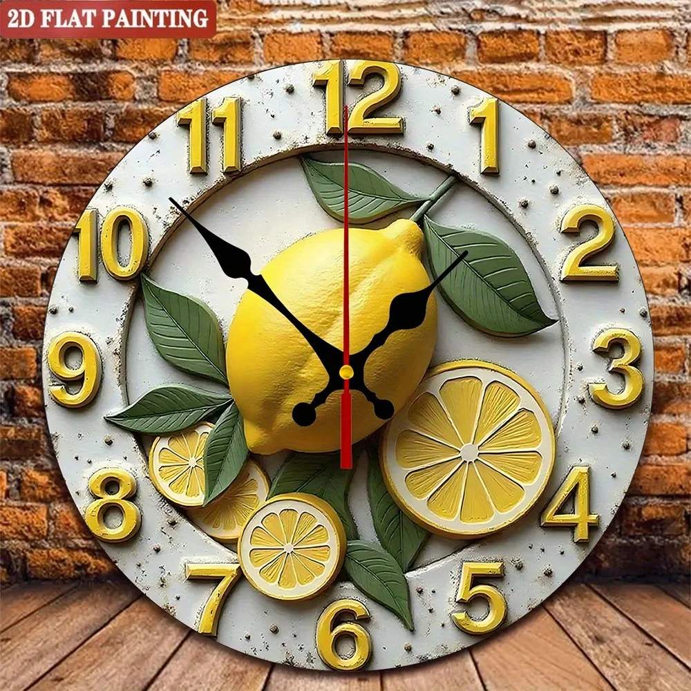 Lemon Wall Clock. Vintage rustic fruit design for kitchen or living ...