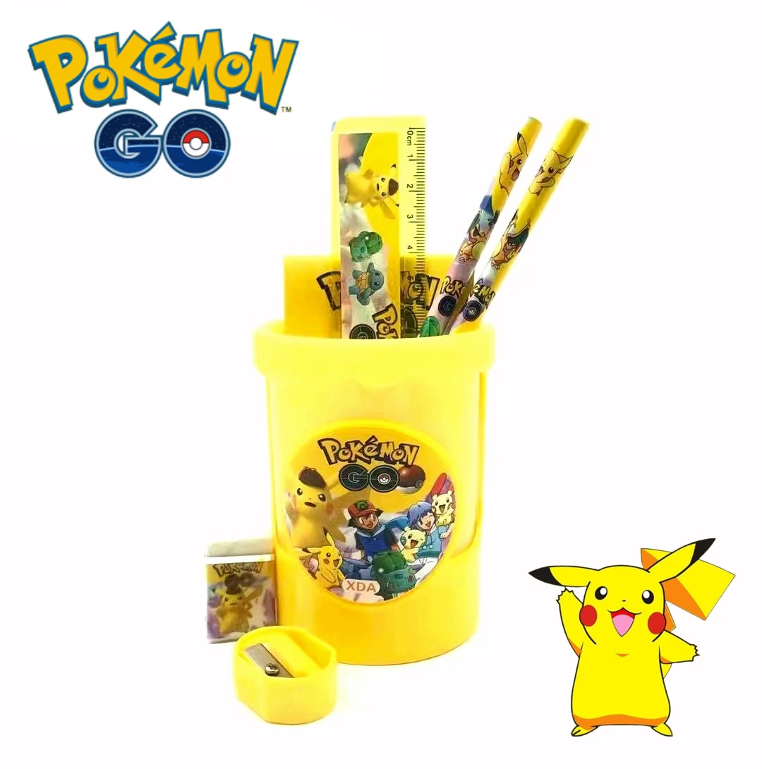 7pcs/set Pokemon Pikachu Chrildren Pen Holder Stationery Pikachu Anime ...