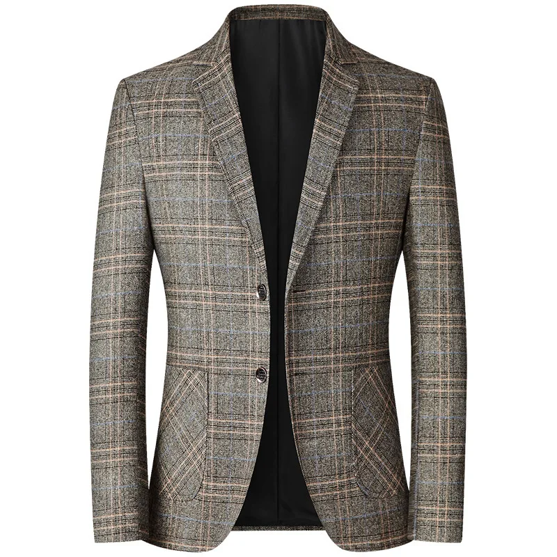 BROWON New Men Blazer Slim Fit Plaid Long Sleeve Smart Casual Blazer ...