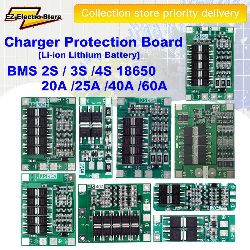 2S3S4S 20A40A60A Li-ion Lithium Battery Charger Protection Board 18650 ...