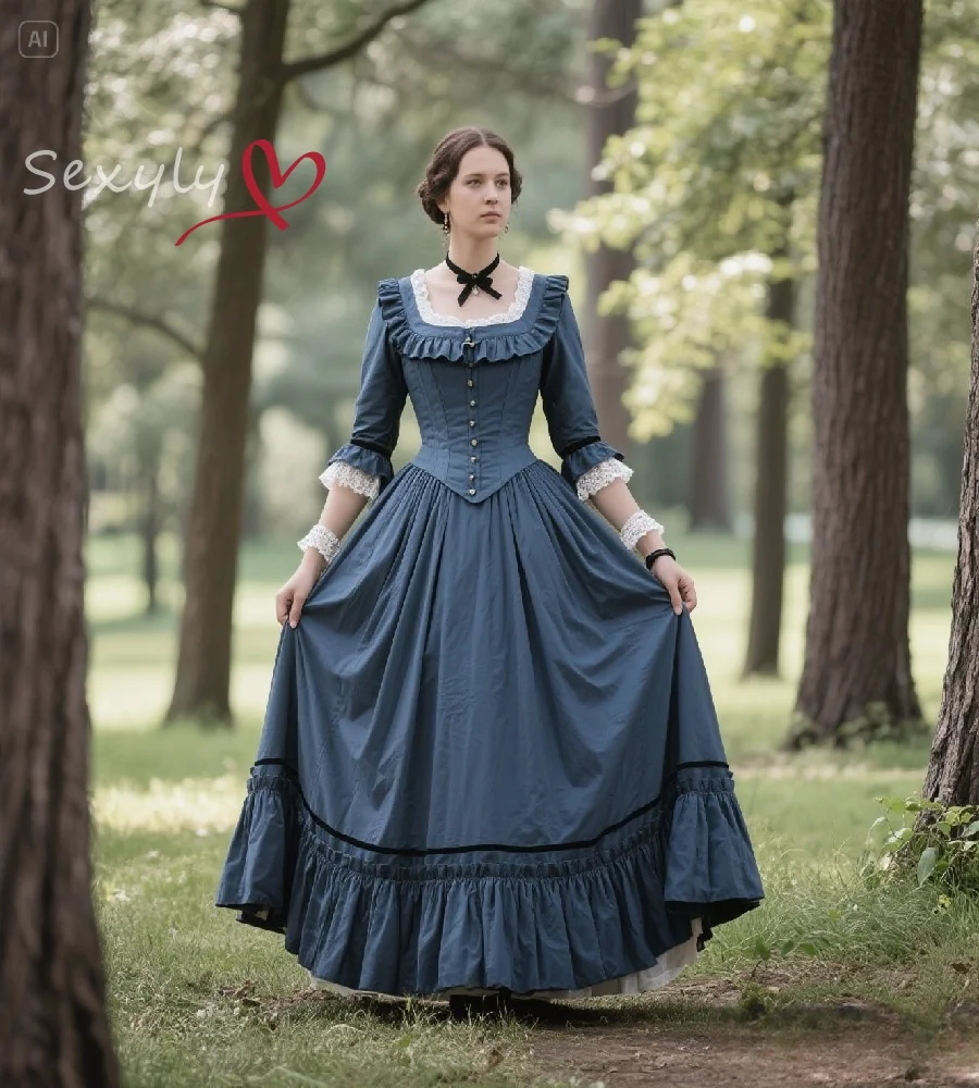 Ancient Medieval Civil War Prom Dress Southern Belle Navy Civilian ...