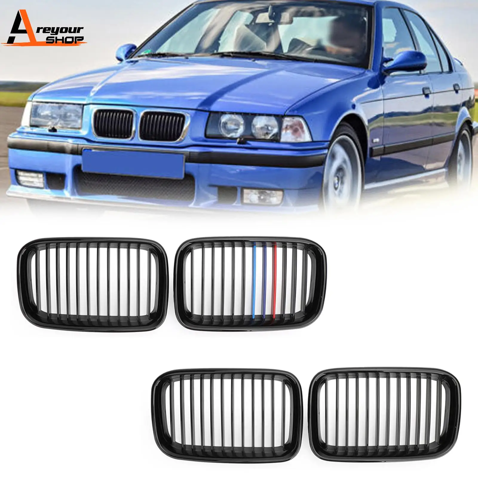 Areyourshop New Black Front Hood Kidney Sport Grills For BMW 3 Series ...