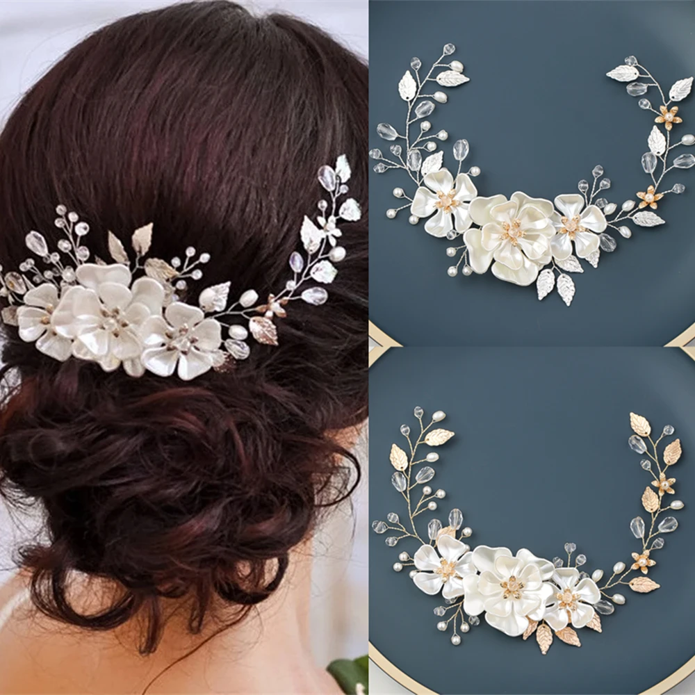 Crystal-Leaf-Headband-para-Mulheres-Tiara-Flor-P-rola-Acess-rios-para-Cabelo-Nupcial-Banda ...