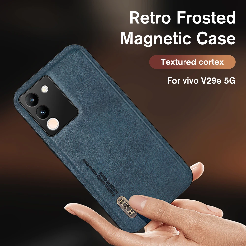 For-Vivo-V29e-Case-Retro-Frosted-Leather-Car-Magnetic-Cover-Vavo-Vovi ...