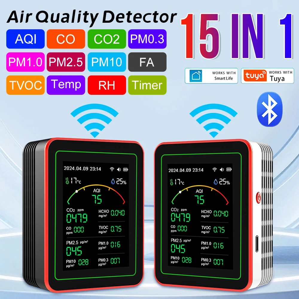 15-in-1 WiFi Air Quality Detector Tuya APP Control CO CO2 HCHO TVOC PM0 ...