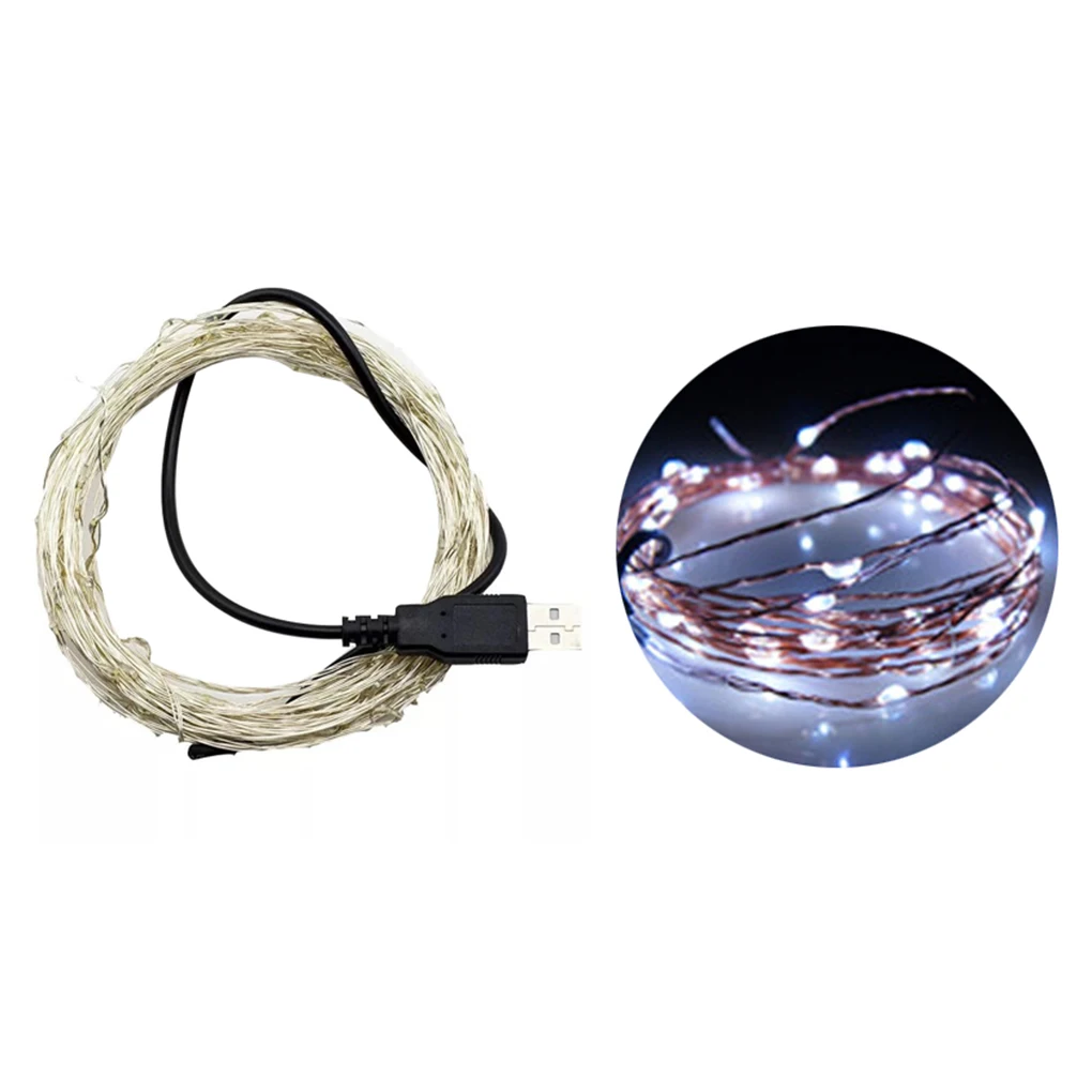 5M-50leds-USB-Charge-Waterproof-Silver-Wire-String-Lights-5V-for-Home ...