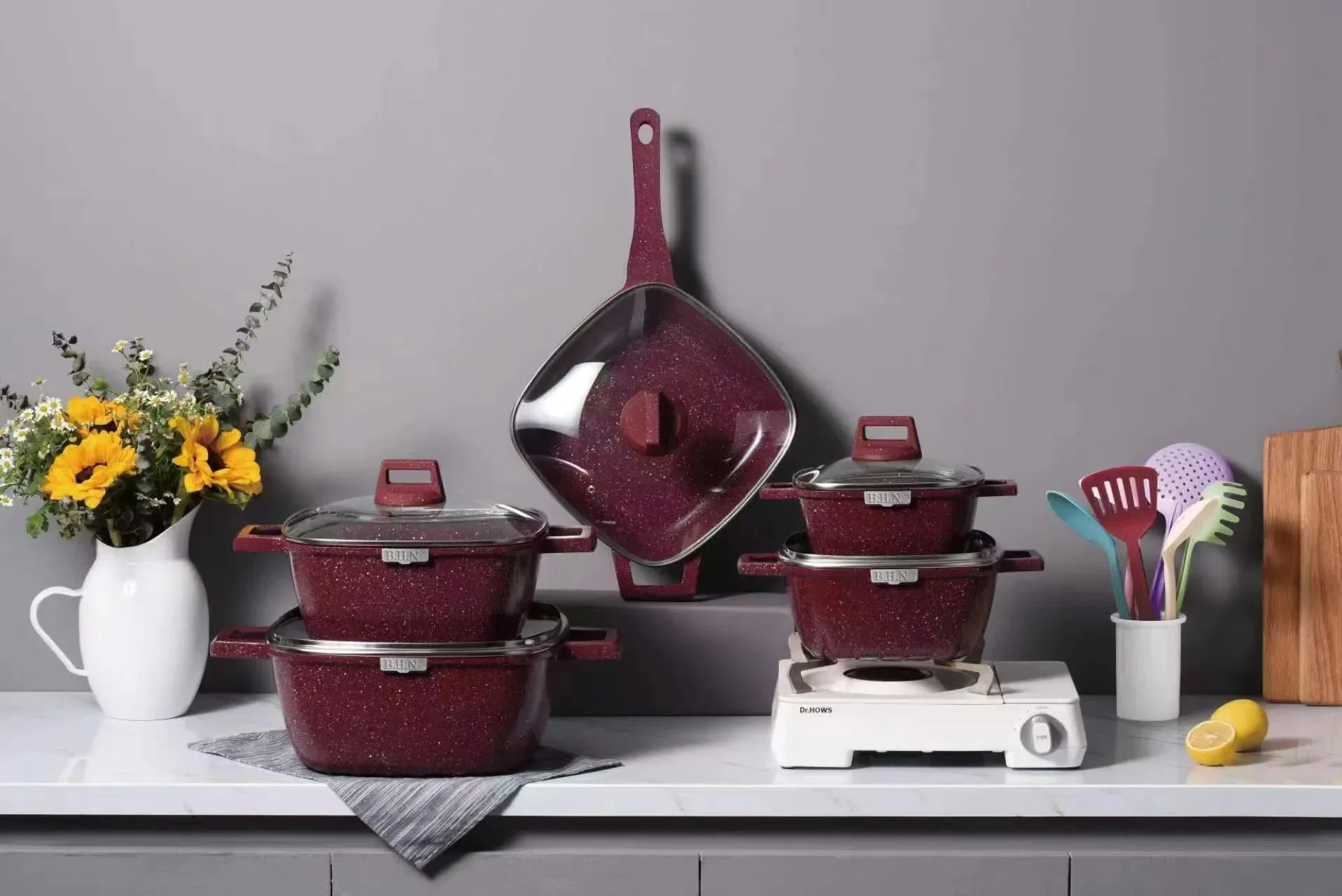 5pcs-Square-Stripe-Die-Cast-Aluminum-Pot-Wheat-Rice-Kitchen-Combination ...