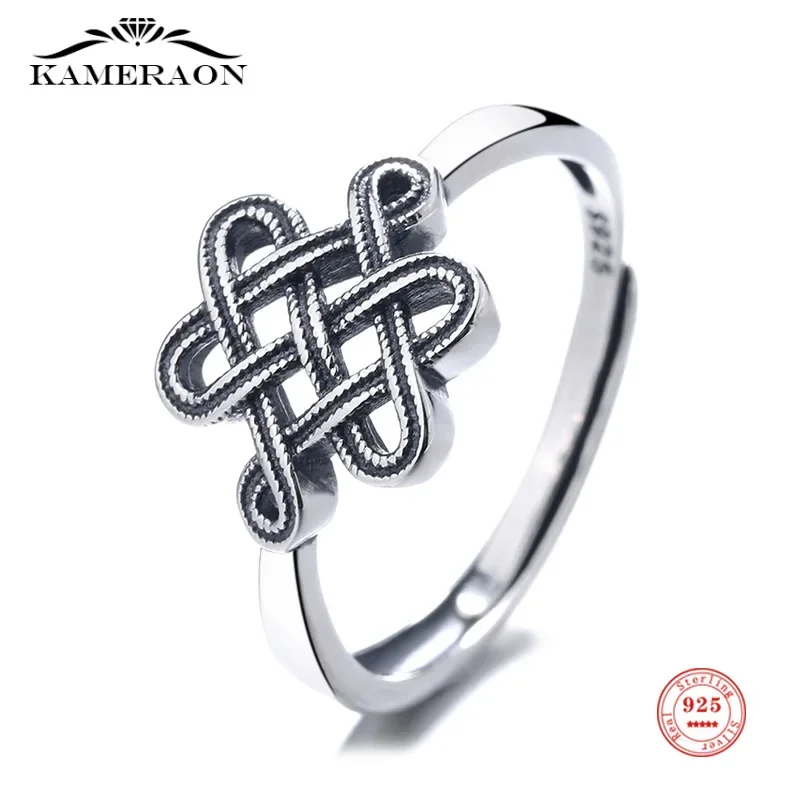 Real-925-Silver-Auspicious-Chinese-Knot-Ring-Ethnic-Style-Fashion-Minimalist-Creative-Vintage ...