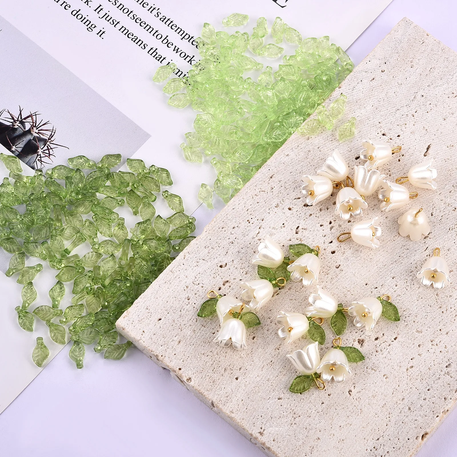 Acrylic-Pearl-Bell-Orchids-Pendant-Stereoscopic-Leaf-Flower-For-Earring ...