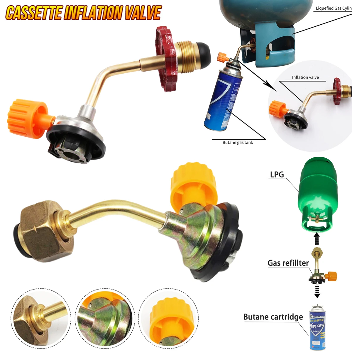 Gas Butane Cylinder Tank Refill Connector Adapter Outdoor Gas Tank ...