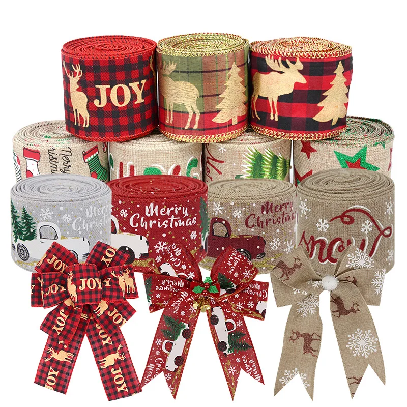 5M-Roll-Christmas-Burlap-Ribbon-Merry-Christmas-Elk-Tree-Car-Printed ...