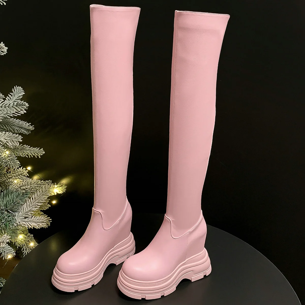 Winter-Pumps-Shoes-Women-Genuine-Leather-Wedges-High-Heel-Over-The-Knee ...