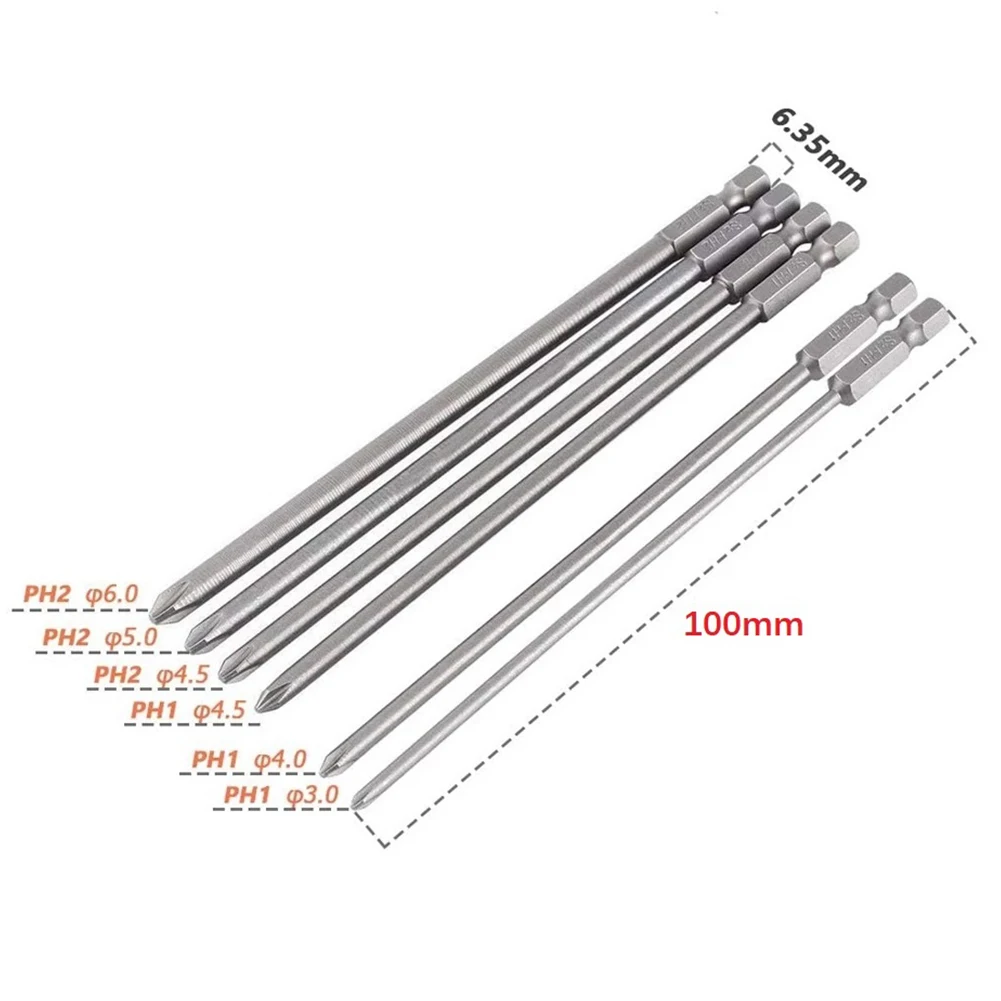 6Pcs-Set-50-75-100mm-long-1-4-Shank-Screwdriver-Bits-Set-Steel-Magnetic ...