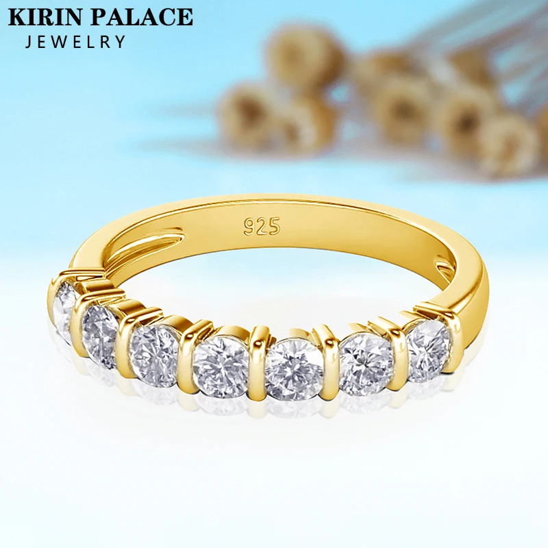 Kirin-Palace-Moissanite-Ring-14K-18K-Yellow-Gold-Half-Eternity-Bubble-Rings-for-Women-Jewelry ...