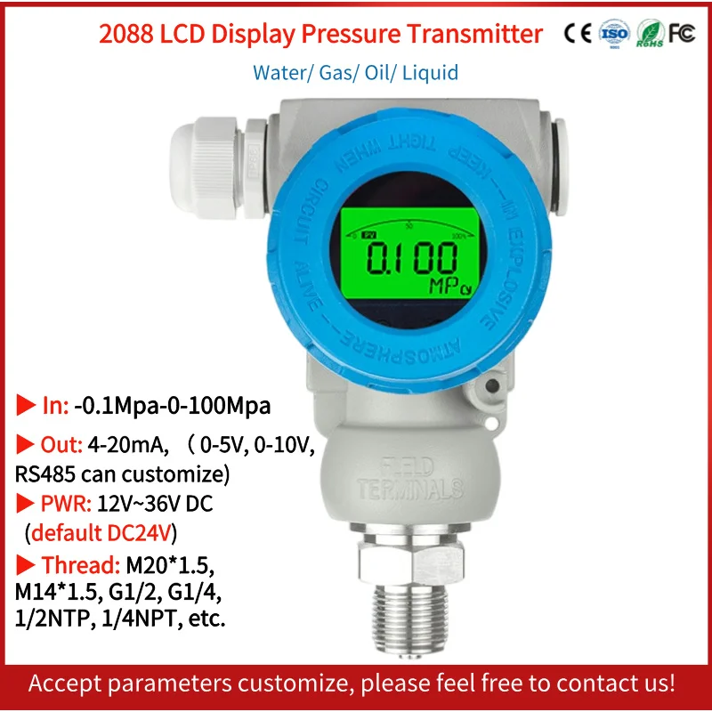 Water-Pressure-Sensor-2088-LCD-Display-Pressure-Transmitter-4-20mA-RS485-Diesel-Fuel-Pressure ...
