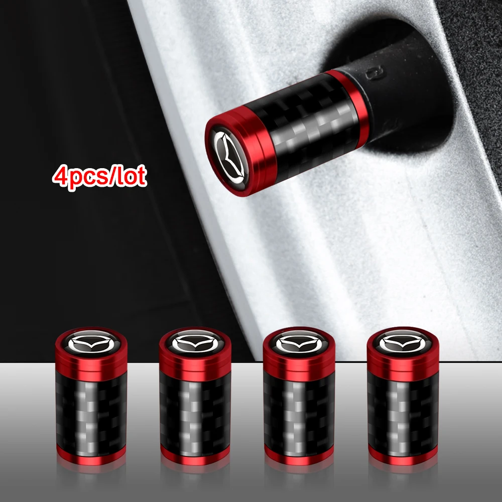 4Pcs Car Accessories Carbon Fiber Tire Valve Dust Cap Car Exterior ...