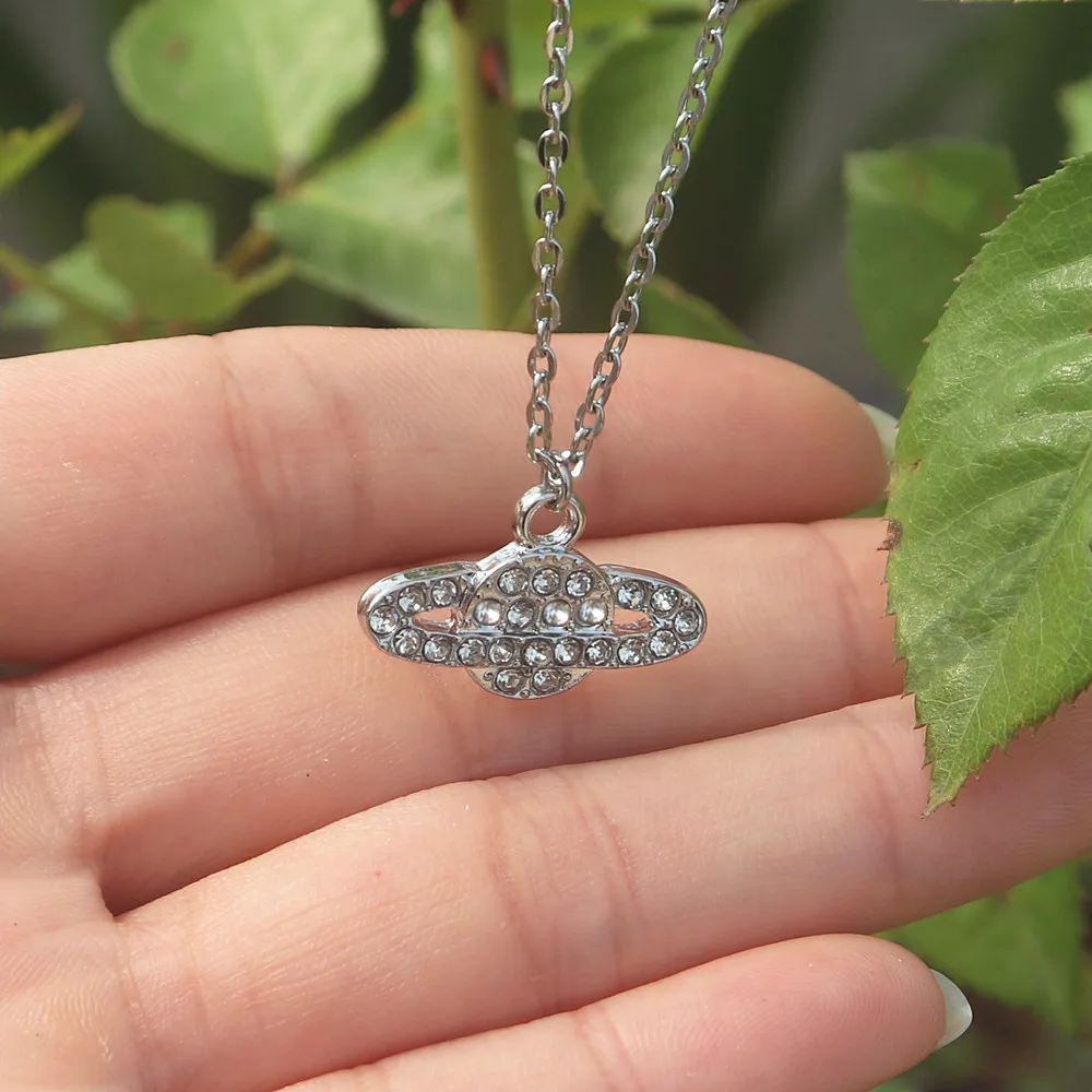 Rhinestone planet charm necklace store