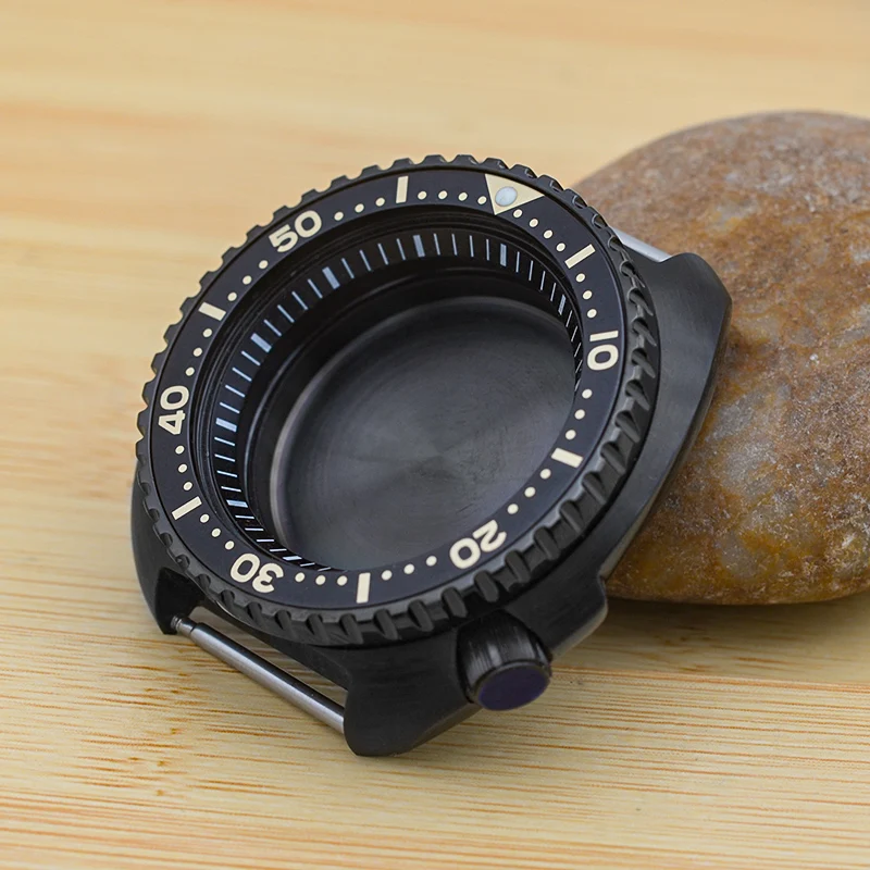 Mod 44mm Black Watch Cases Helical tooth Bezel Fits Seiko Turtle ...