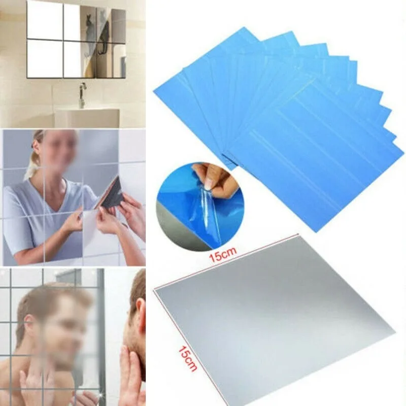 1-2Pcs-15cm-15cm-0-2mm-Square-Mirror-Glass-Tile-Wall-Stickers-Decal ...