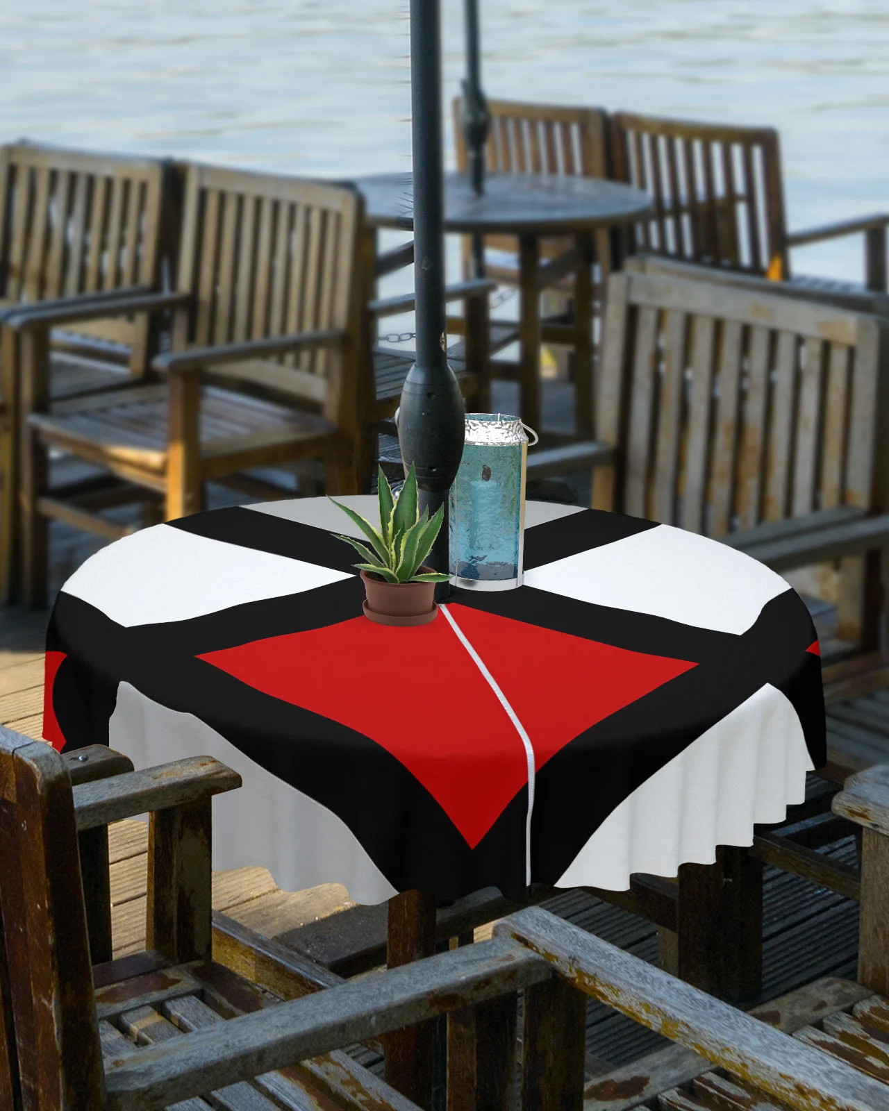 Red-Black-Gray-Geometric-Square-Outdoor-Tablecloth-with-Umbrella-Hole ...