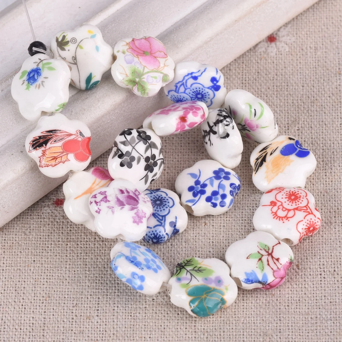Handmade Porcelain Beads Colorful Printed Ceramic Beads Jewelry Making