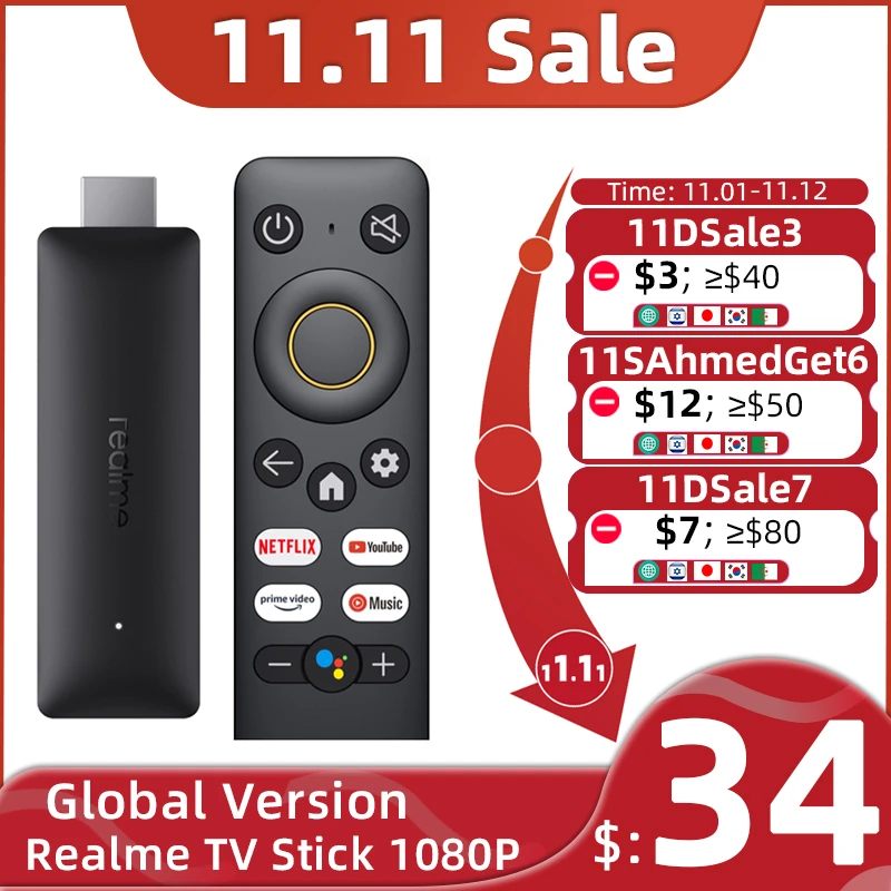 realme 4K Smart TV Stick 1080P Global Version 1/2GB RAM 8GB ROM ARM ...