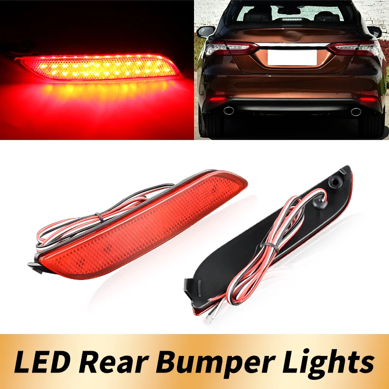 2PCS-Red-Black-Lens-LED-Bumper-Reflector-Lights-For-Toyota-Camry-2018 ...