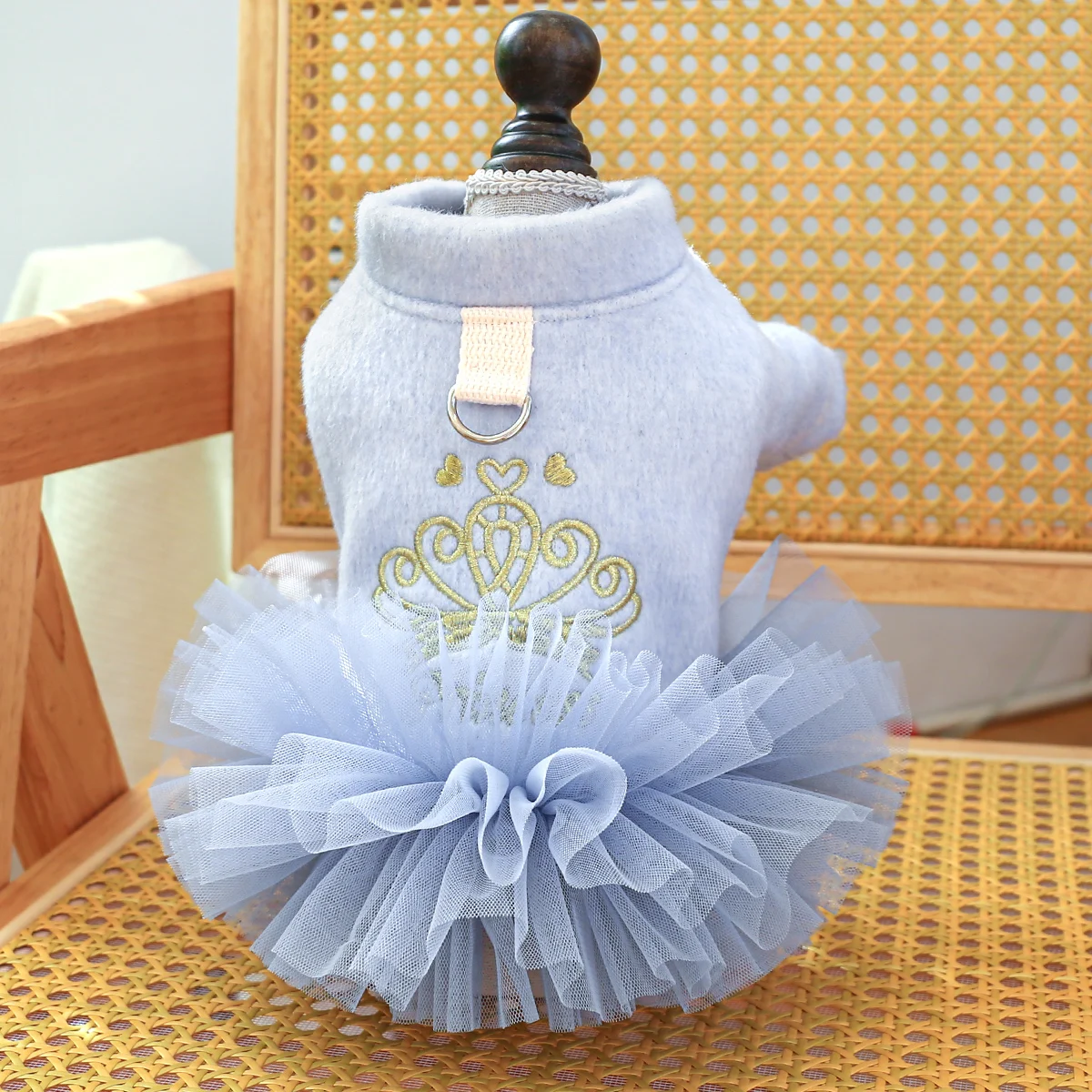 1PC-Pet-Clothing-Dog-Autumn-and-Winter-Thickened-Blue-Crown-Princess ...