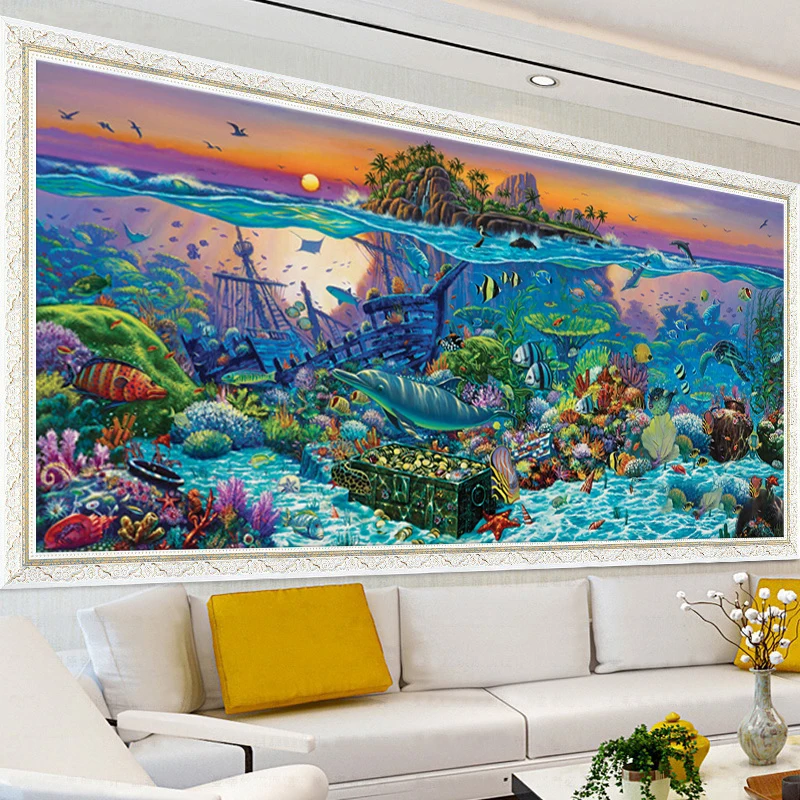 5d Diy Diamond Embroidery Sea Animals World Large Size Full Diamond ...