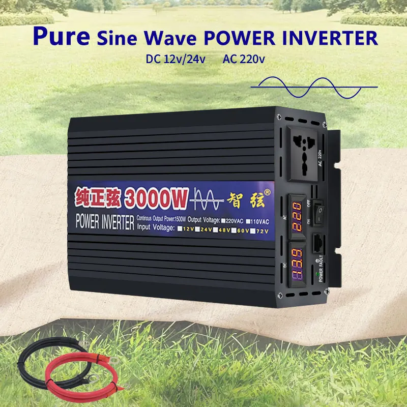 12V24V-To-220V-3000W-Power-Inverter-LCD-Display-EU-Socket-Solar ...