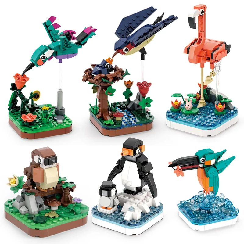 6Pcs/Set Wonderful Animal MOC Bird Building Blocks Simulation Penguin ...