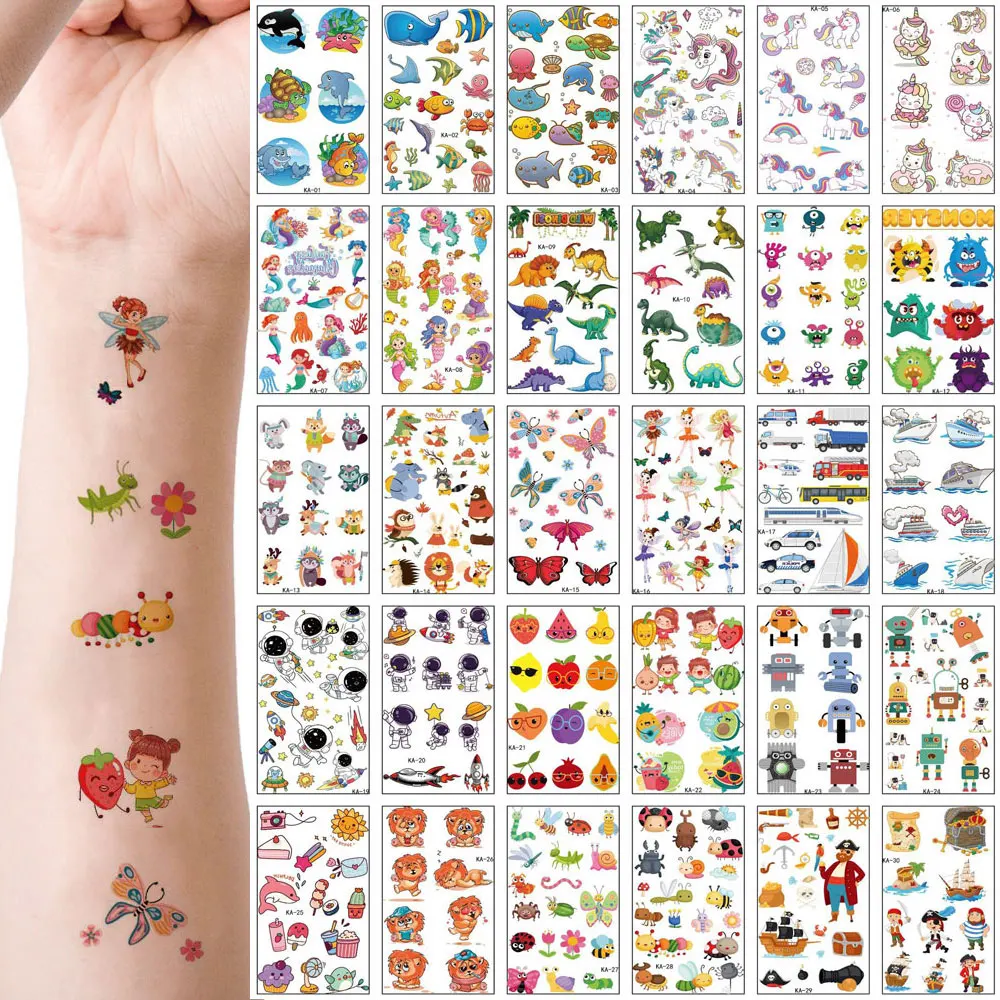 30pcs Temporary Tattoos Waterproof Unicorn Mermaid Fruit Tattoo ...