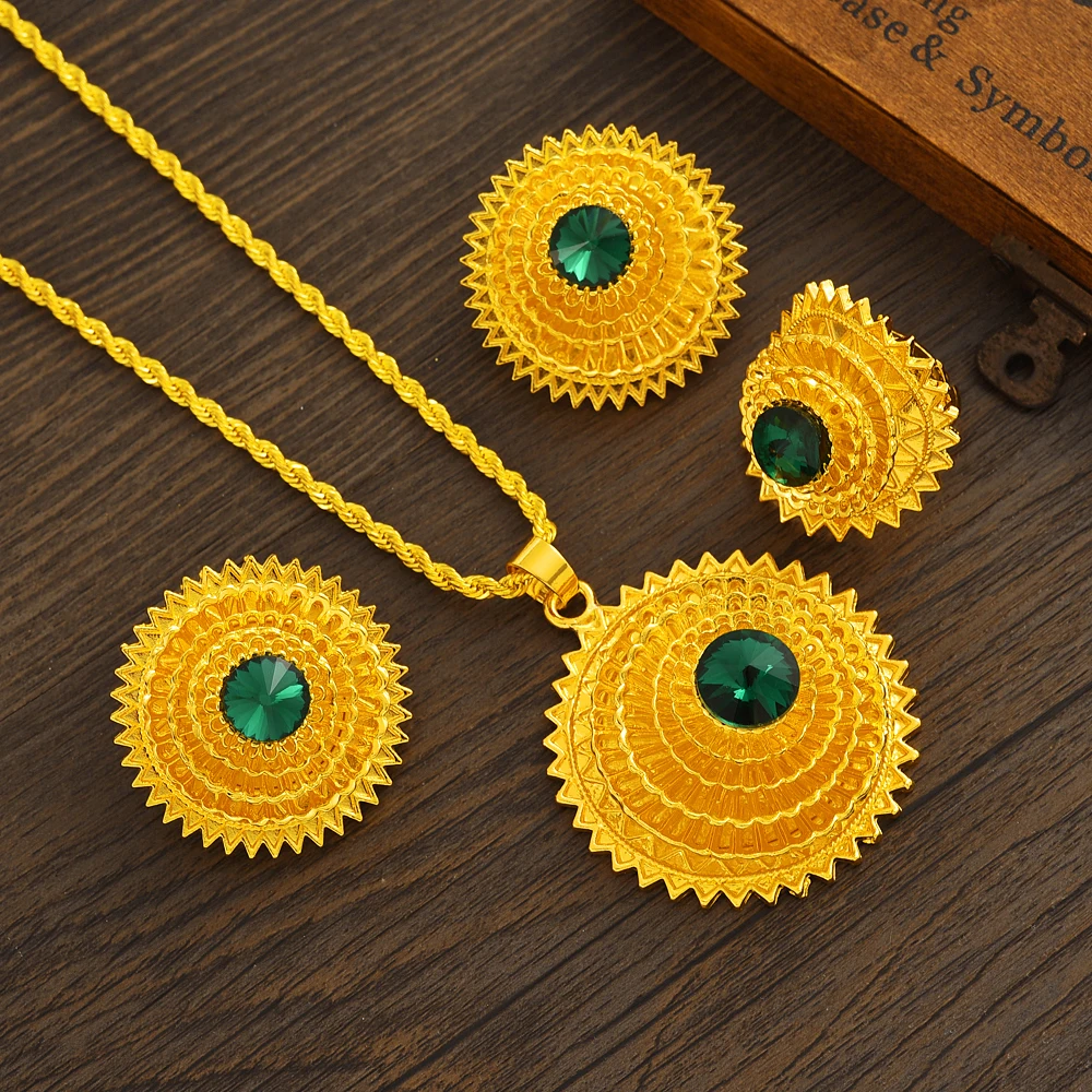 Ethiopian Gold/Silver Plated Bridal Jewelry Sets Necklace Earrings Ring ...