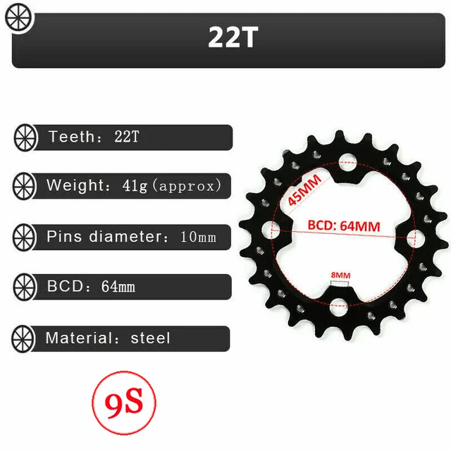 104BCD 64BCD Bike Chainring 22/24/26/32/38/42/44T Bicycle Chainwheel 9/10speed Bike Plate for ...