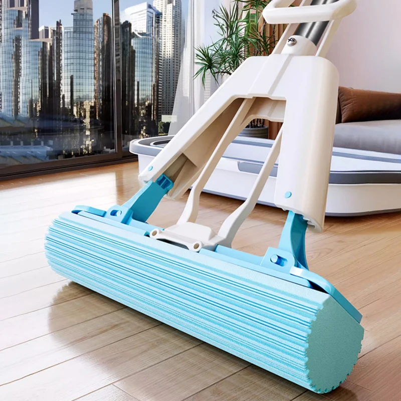 Blue Sponge Mop For Floor Cleaning Free Hand Washing Squeeze Cotton ...