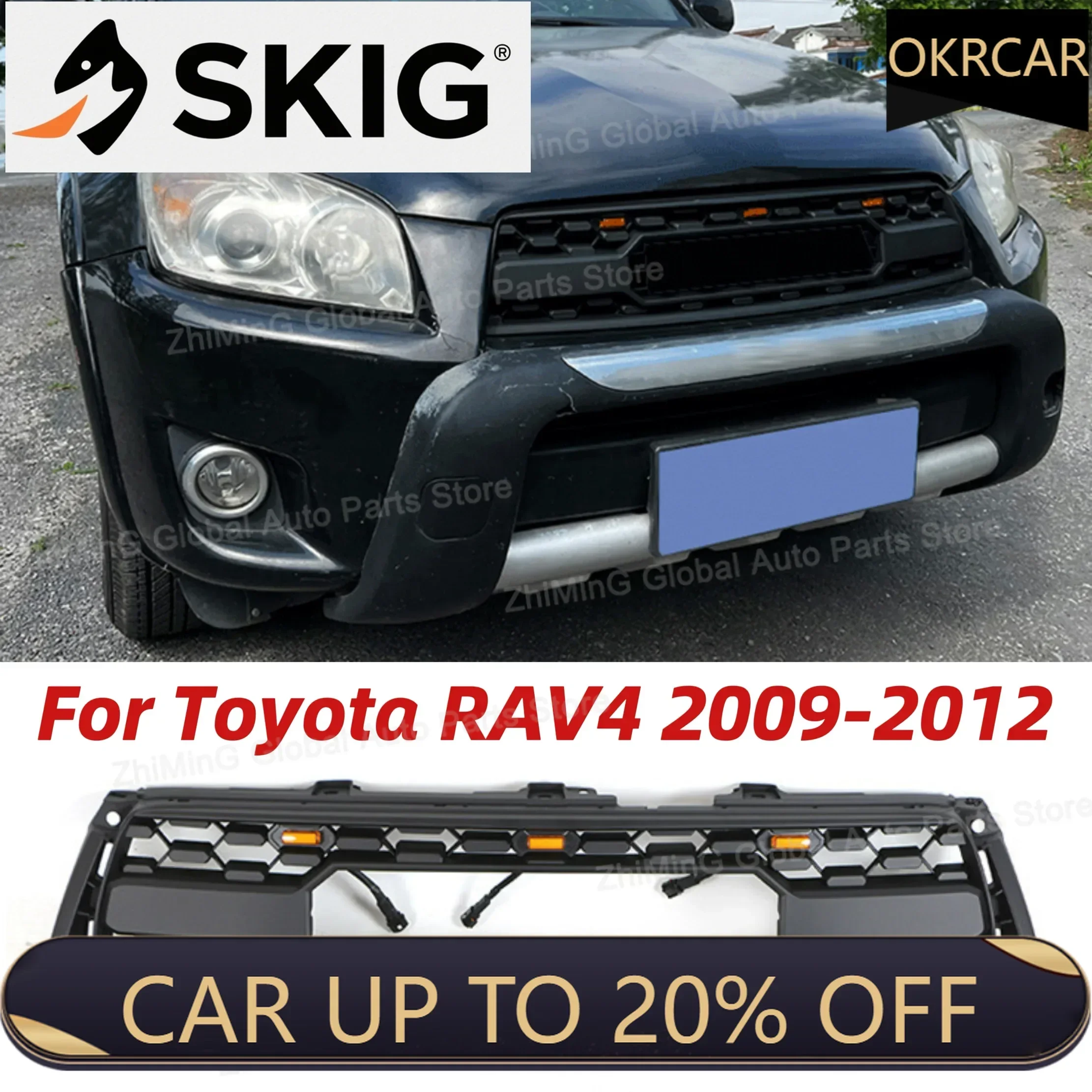 For RAV4 Toyota 2009-2012 Grille With Led Lights Front Bumper Grille ...