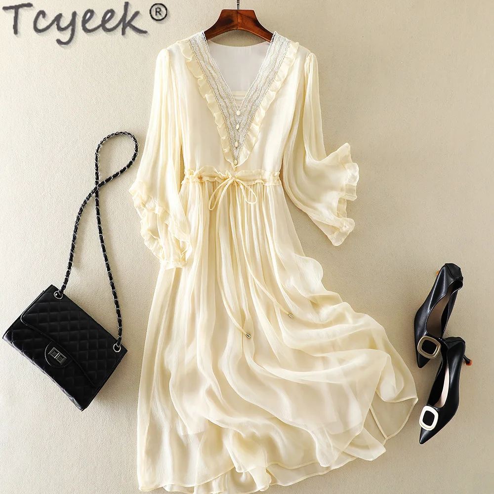 Tcyeek-Real-Mulberry-Silk-Long-Dress-Summer-Clothes-New-Thin-Dresses ...
