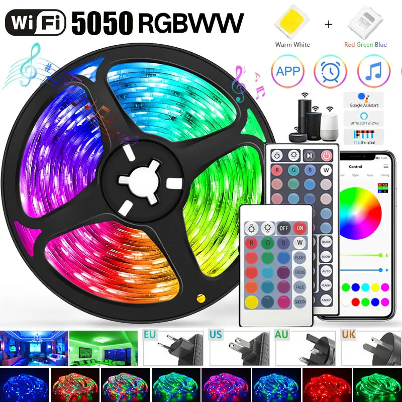 Imperme-vel-LED-Strips-Lights-para-quarto-fita-de-diodo-Bluetooth-App-e ...