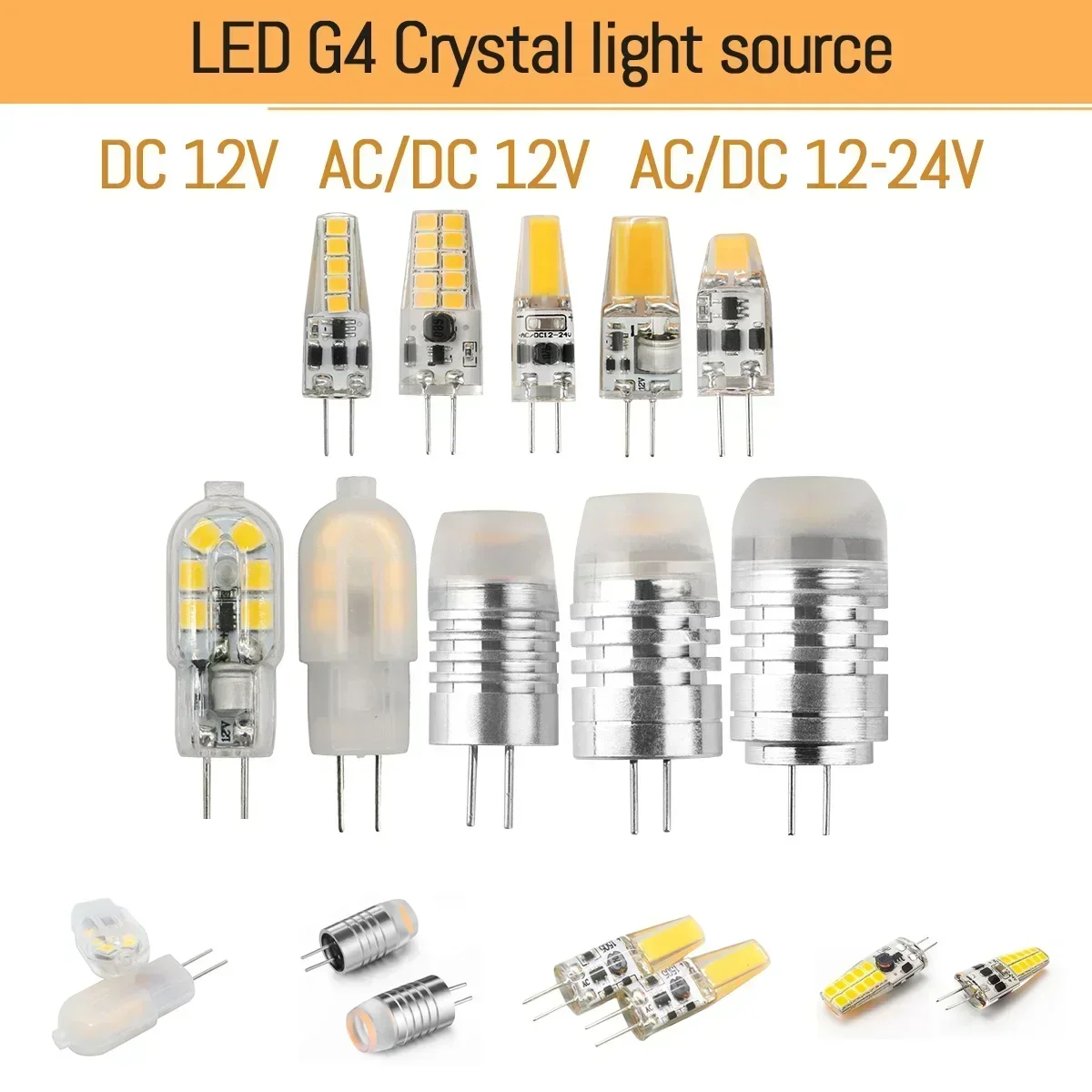 3pcs Mini G4 12V 24V LED Lamp Dimmable light 3W COB Bulb AC DC 12V ...