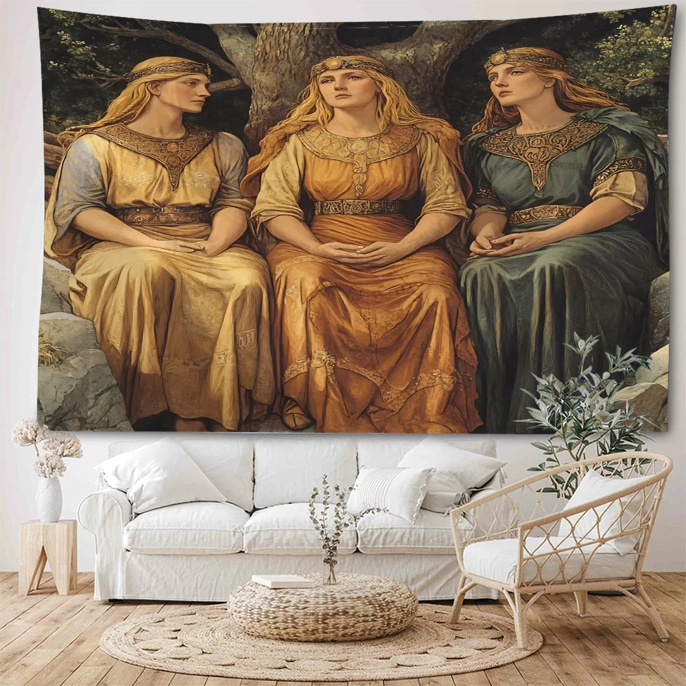 Three lucky goddesses, European noblewomen, medieval women's lives, oil ...